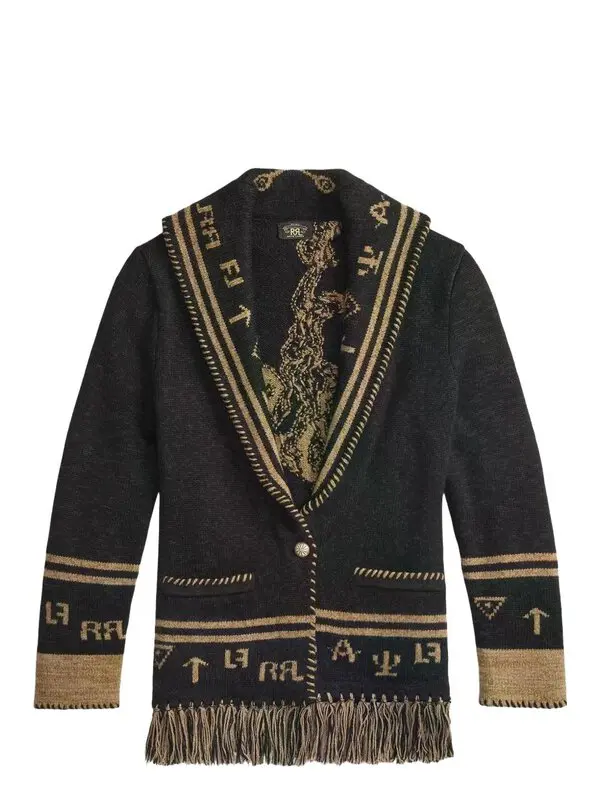 Ralph Lauren Fringed Jacquard Cardigan - Black