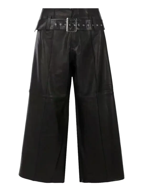 10 CORSO COMO Leather Wide-leg Trousers - Black