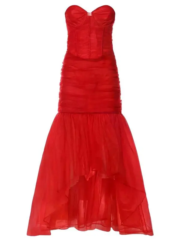 For Love & Lemons Sarafina Strapless Asymmetric Dress - Red