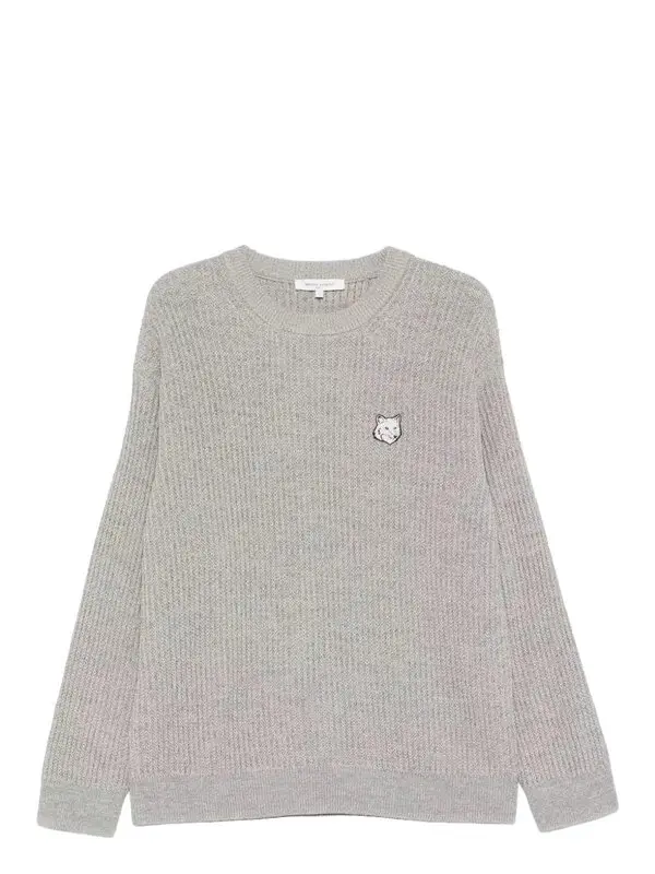 Maison Kitsuné Ribbed Logo-patch Sweater - Grey