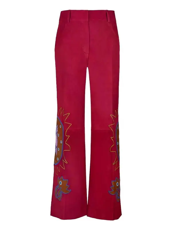 PAULA Embroidered Flare Trousers - Red