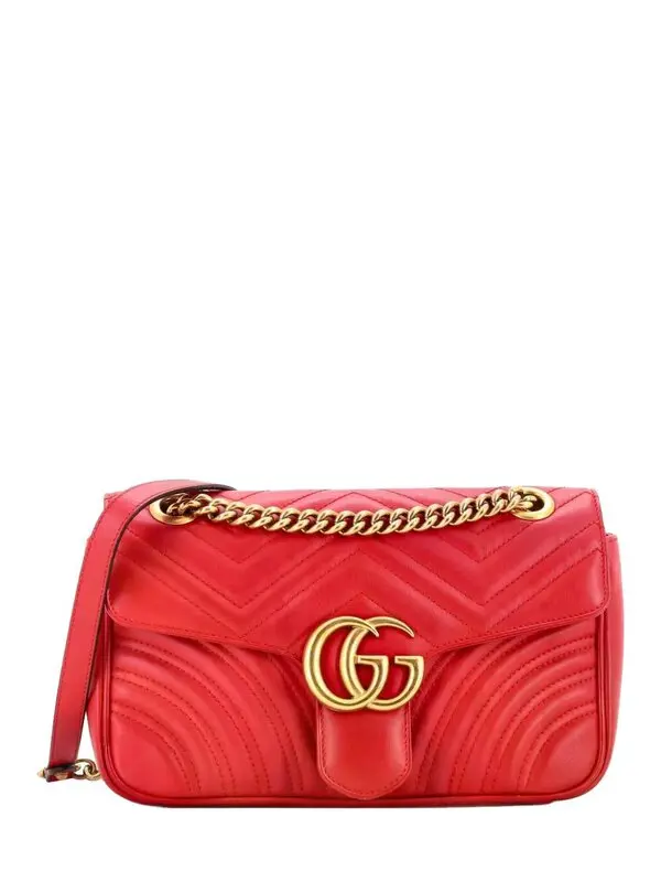 Gucci Gg Marmont Flap Bag Matelasse Leather Small - Red