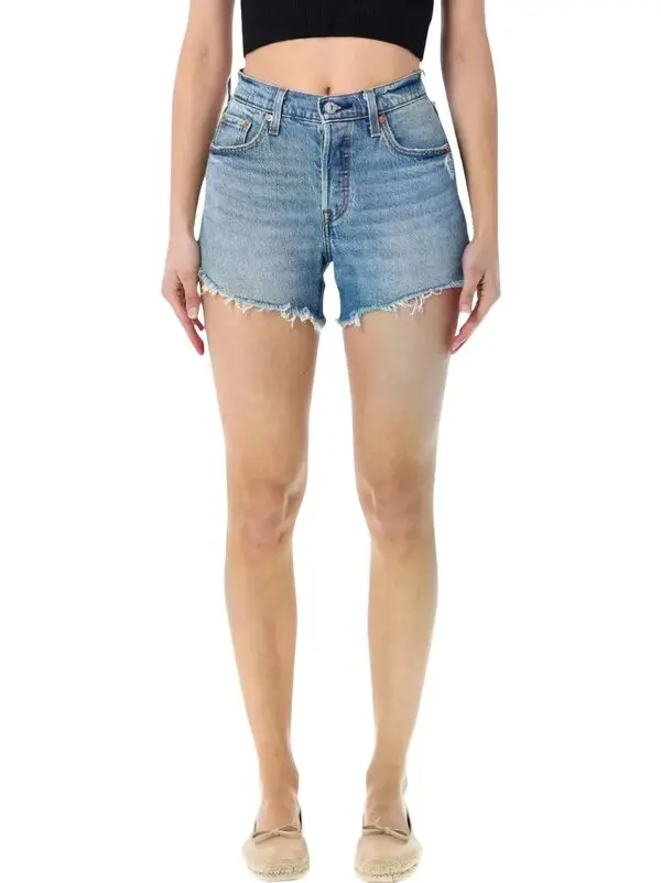 LEVI'S 501® Curve Frayed Hem Denim Shorts - Blue