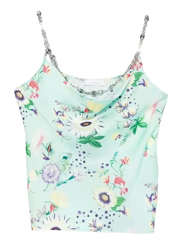Rabanne Chain-detail Floral-print Top - Green