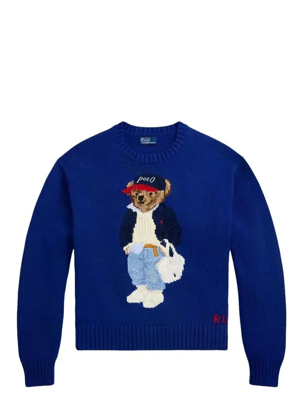 Polo Ralph Lauren Intarsia-knit Embroidered Polo Bear Crewneck Sweater - Blue
