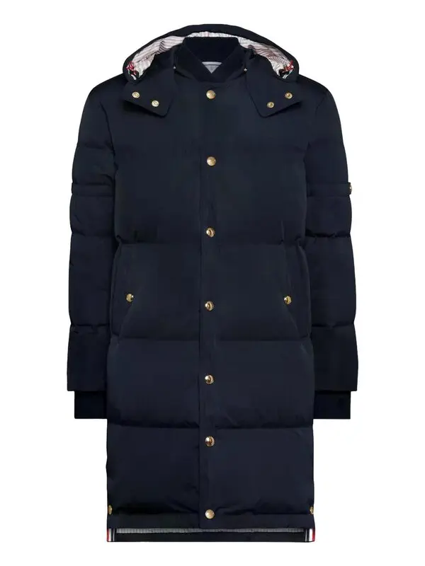 Thom Browne Hooded Button-fastening Coat - Blue