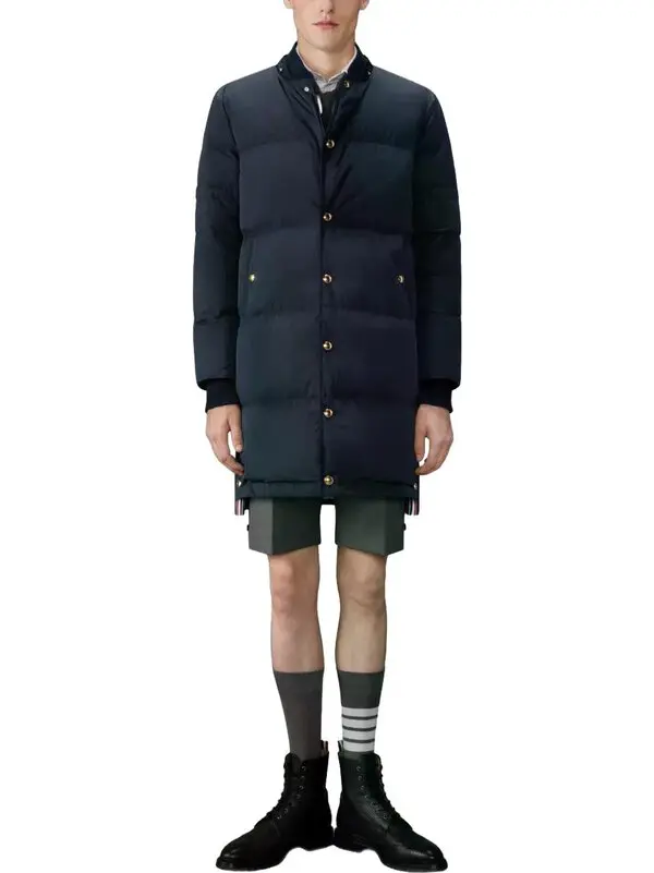 Thom Browne Hooded Button-fastening Coat - Blue