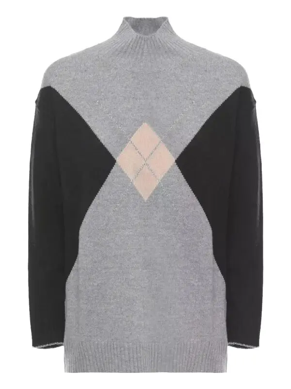 KANGRA Argyle Knit Turtleneck Sweater - Grey