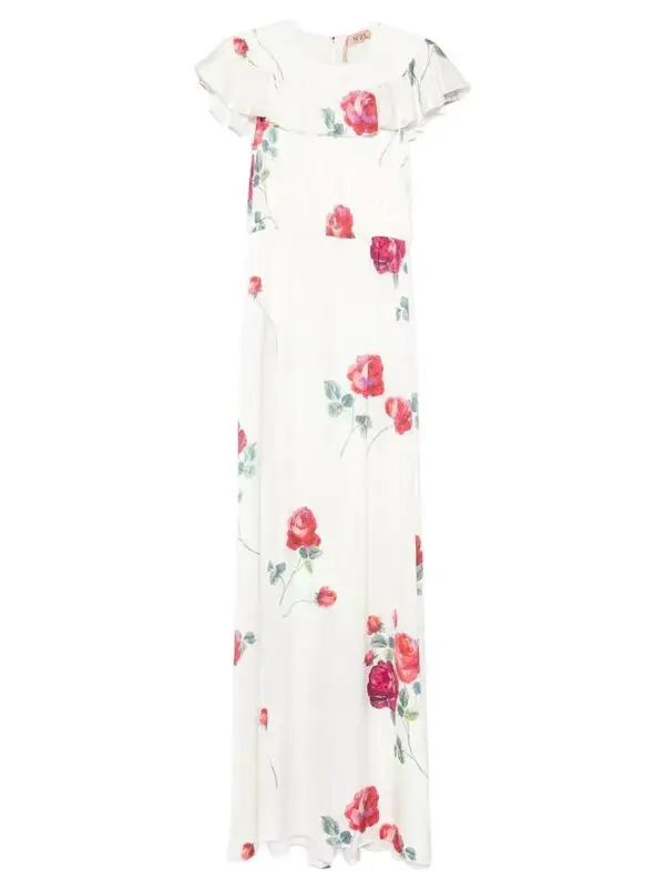 N°21 Floral Maxi Dress With Ruffled Detail - White