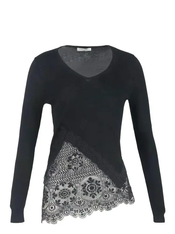 Sandro Lace-trimmed V-neck Sweater - Black