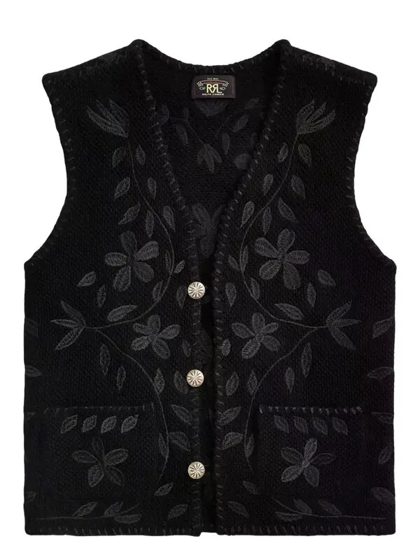 Ralph Lauren Floral Embroidered Waistcoat - Black