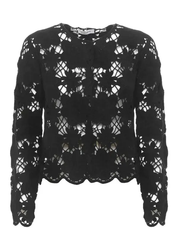 KANGRA Floral Mesh Cardigan - Black