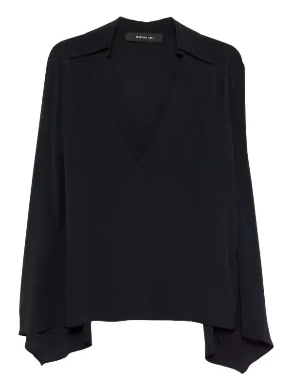 Federica Tosi V-neck Draped Blouse - Black