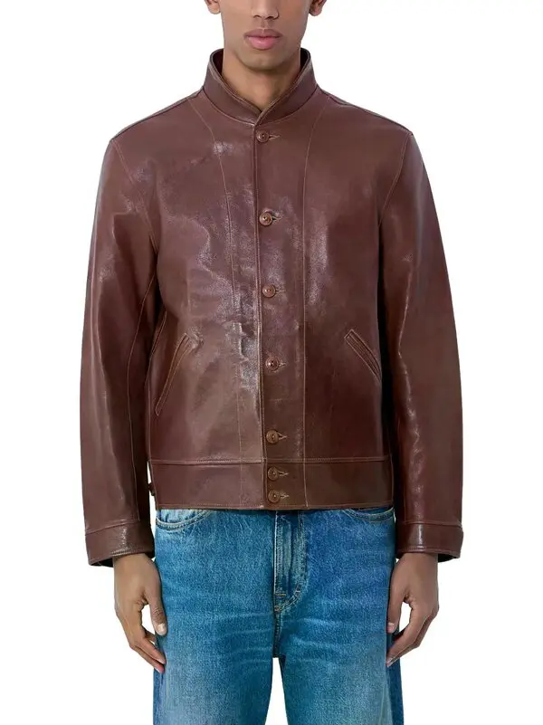 LEVI'S Button Leather Jacket - Brown