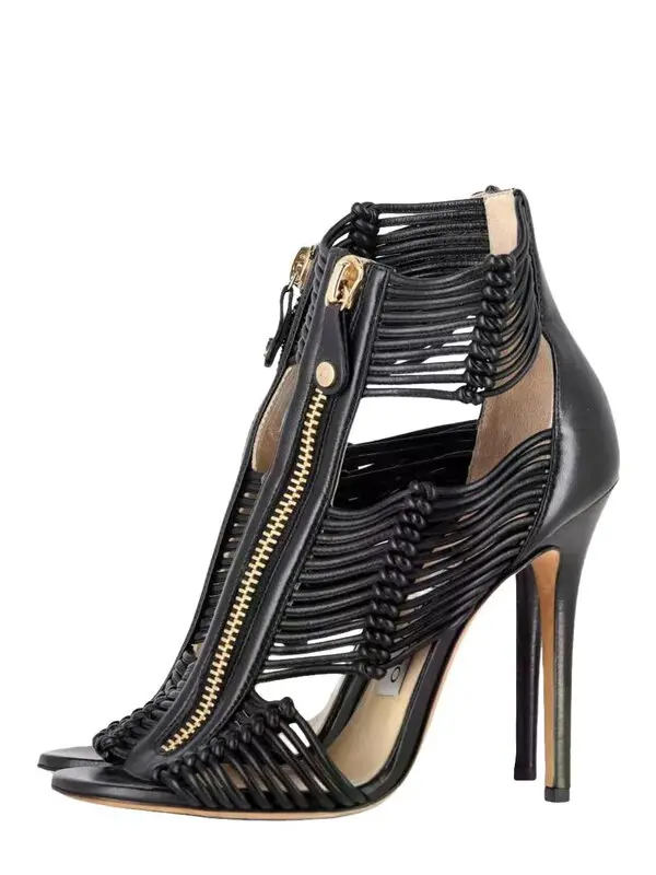 JIMMY CHOO Kattie Knotted Zip Heeled Sandals - Black