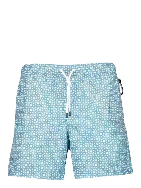 Fedeli Geometric-print Swim Shorts - Blue