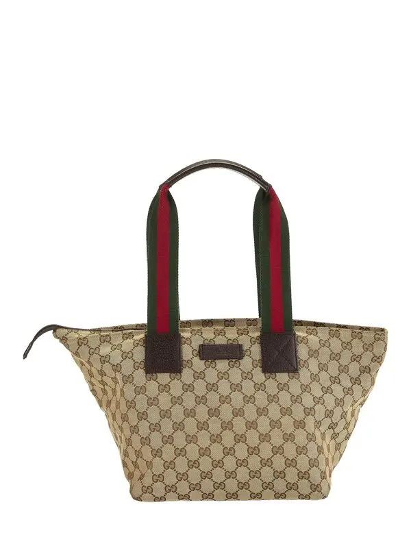 Gucci Original Gg Web Soft Zip Tote - Brown
