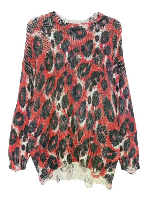 R13 Leopard-print Distressed Sweater - Red