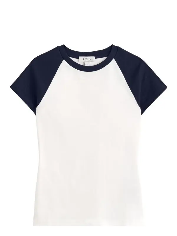 Cos Slim Cotton T-shirt With Raglan Sleeves - Navy