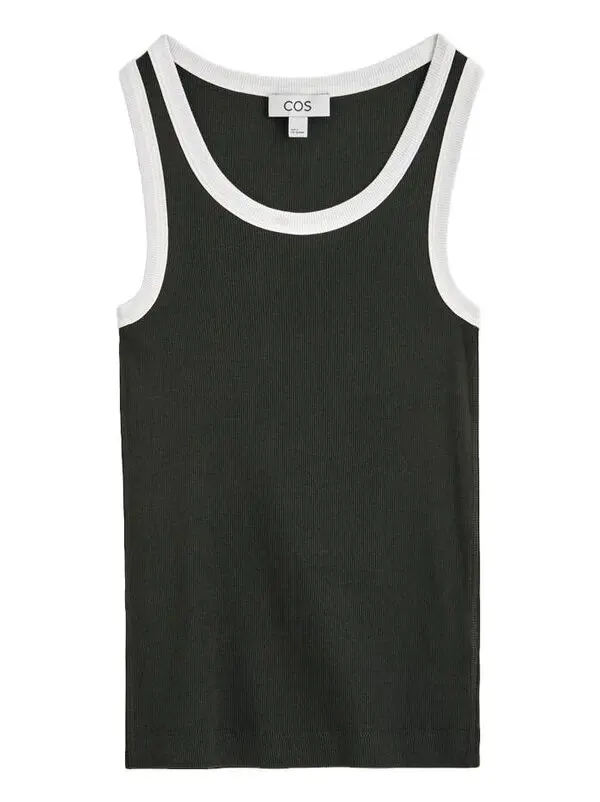 Cos Ribbed Organic Cotton Tank Top - Black/white