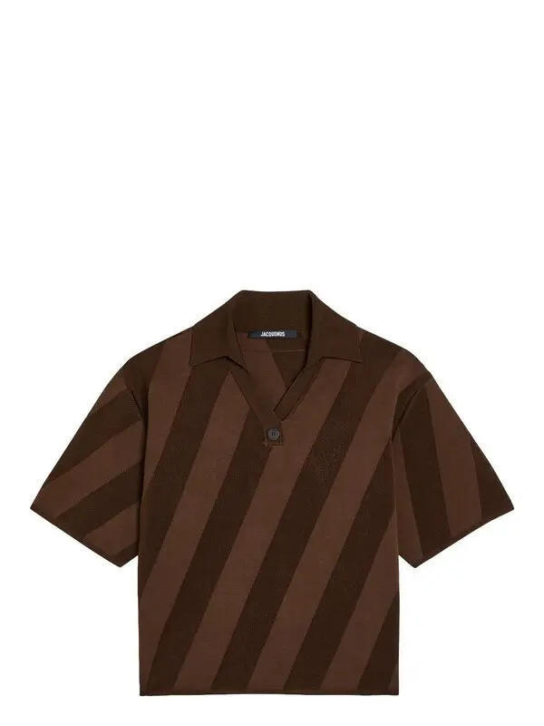 Jacquemus Le Polo Maille Striped Close-knit Polo Shirt - Brown