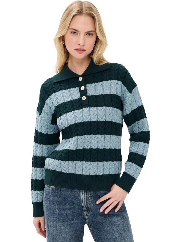 Birds Of Paradis Shelby Striped Cable Knit Sweater - Green Stripe