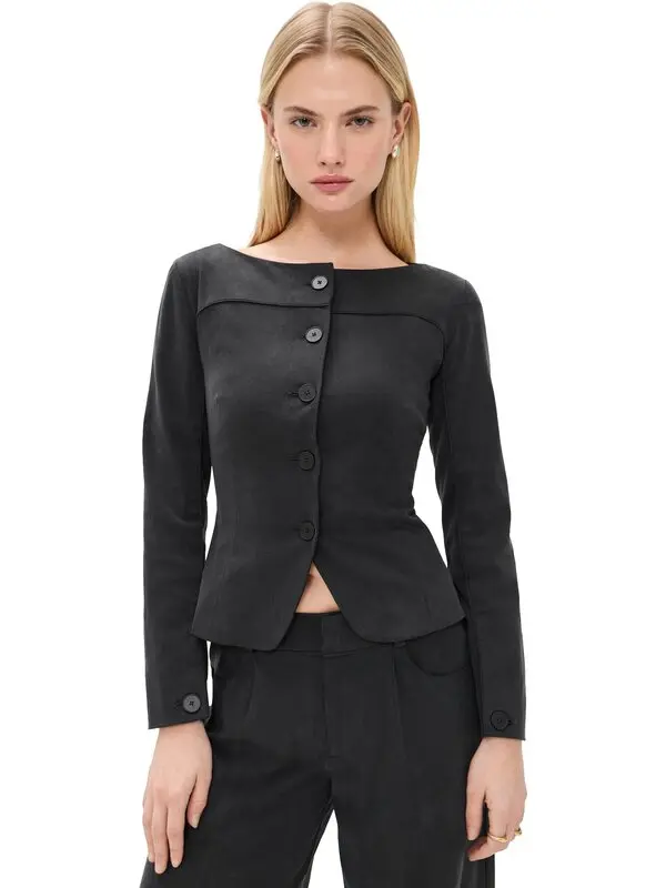 PEACHY DEN Bardot Tailored Top - Onyx
