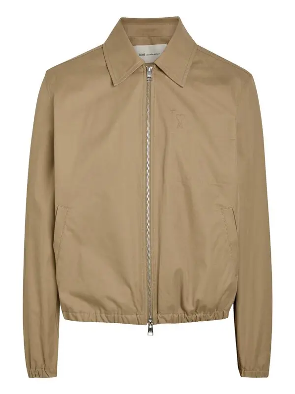 Ami Embossed-logo Cotton Jacket - Taupe