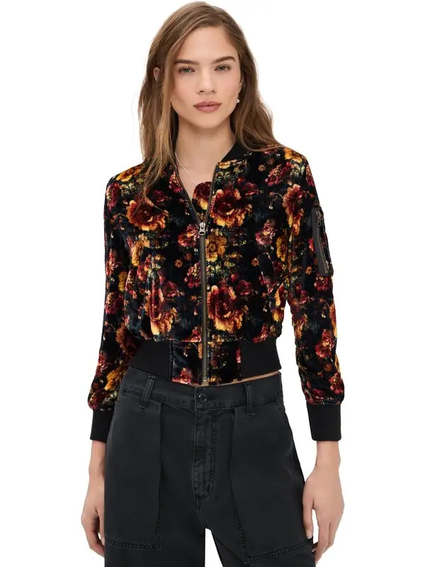 R13 Shrunken Floral Bomber Jacket - Orange Multi Floral