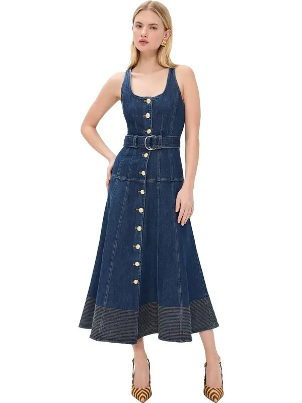 Cinq À Sept Kehlani Sleeveless Midi Denim Dress - Tide