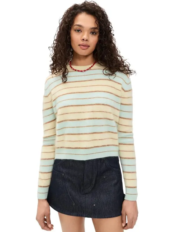 Guest In Residence Cashmere Stripe Crew - Seaglass Combo