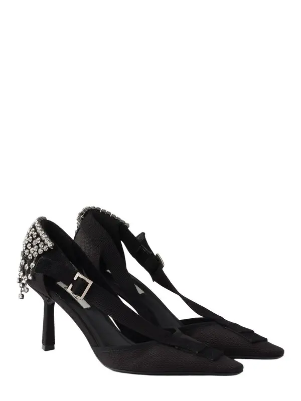 Prada Canvas Pumps With Crystals - Black