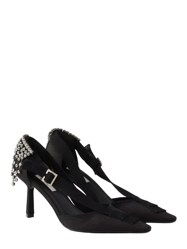 Prada Canvas Pumps With Crystals - Black