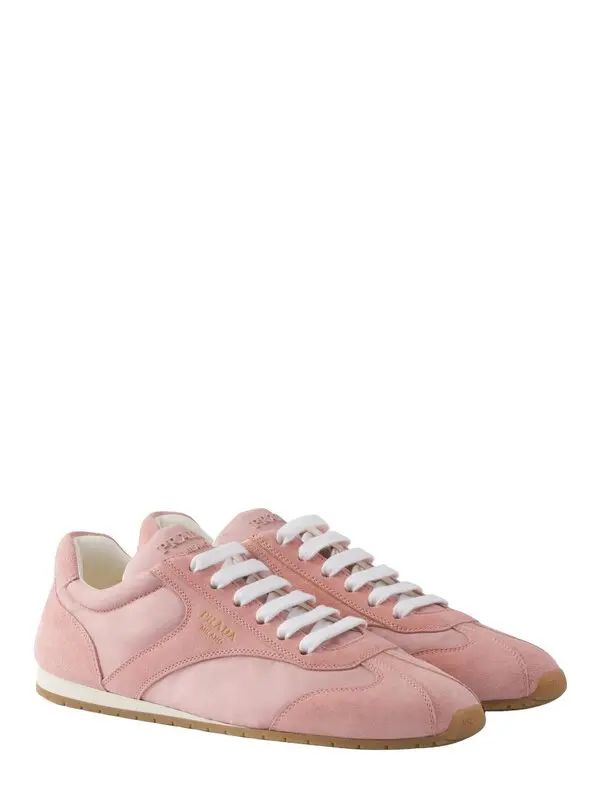 Prada Re-nylon And Suede Laced Sneakers - Pink