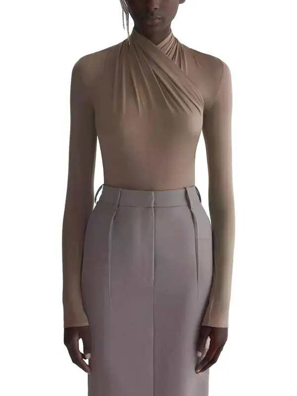 MUGLER Draped Long-sleeve Bodysuit - Neutrals