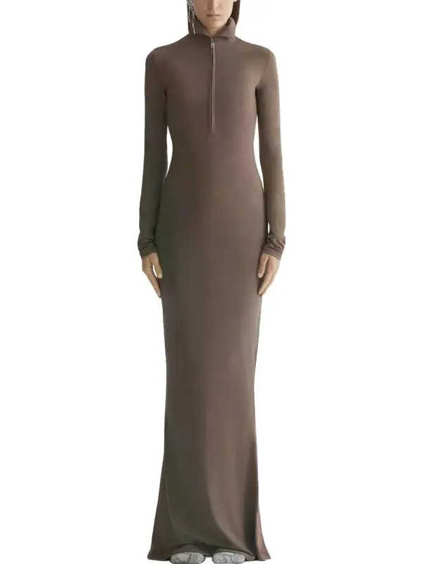 MUGLER Zip High-neck Floor-length Dress - Brown