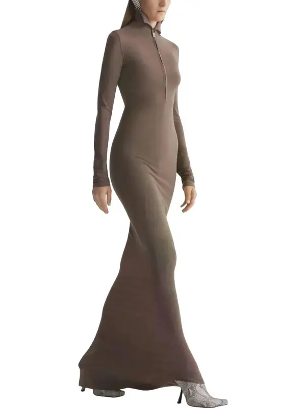 MUGLER Zip High-neck Floor-length Dress - Brown