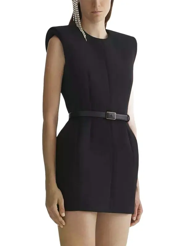 MUGLER Padded Shoulder Mini Dress - Black