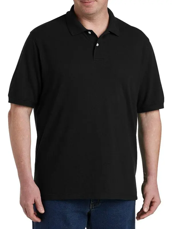 B+T ESSENTIALS Big & Tall Piqué Mesh Short-sleeve Polo Shirt - Black