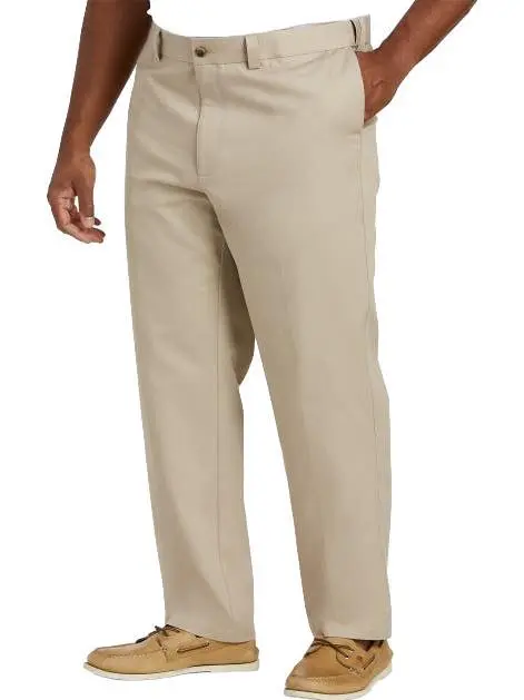 B+T ESSENTIALS Flat-front Twill Pants - Khaki