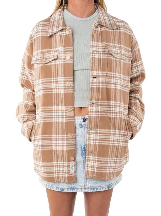 ARIKO Split Hem Shirt Jacket - White-beige-plaid