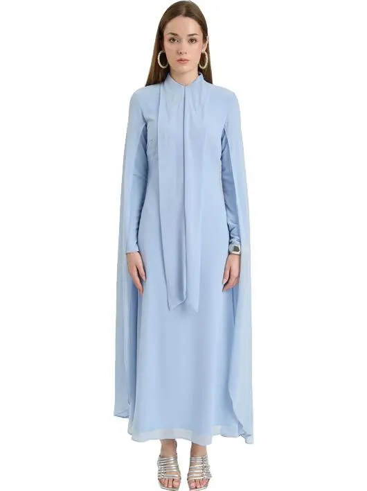 MARYISA Cape-style Chiffon Maxi Dress - Blue