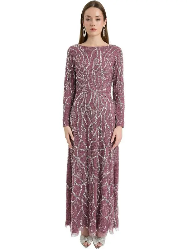MARYISA Embellished A-line Maxi Dress - Mauve