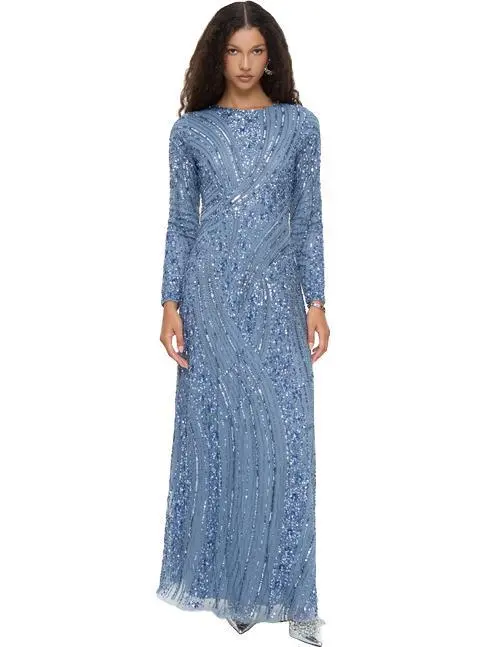 MARYISA Embellished Sequin Maxi Dress - Powder Blue