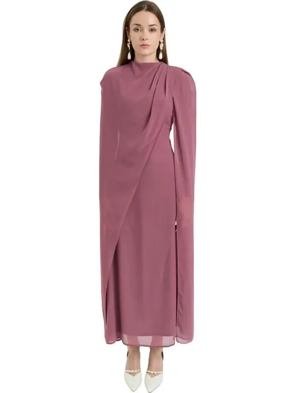 MARYISA Chiffon Maxi Dress With Cape - Mauve