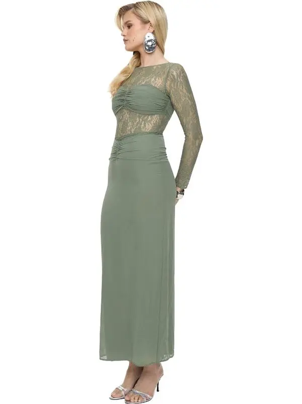 BEAUUT Chiffon Maxi Dress With Lace Bodice - Green