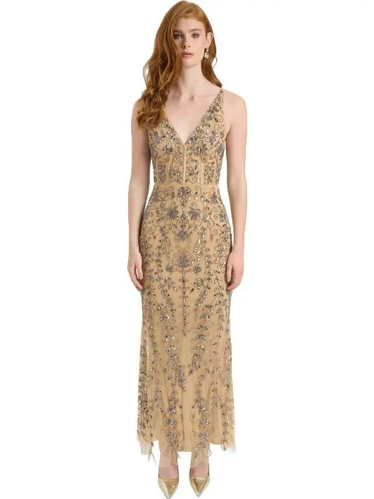 BEAUUT Embellished Sequin Beaded Corset Maxi Dress - Richmond