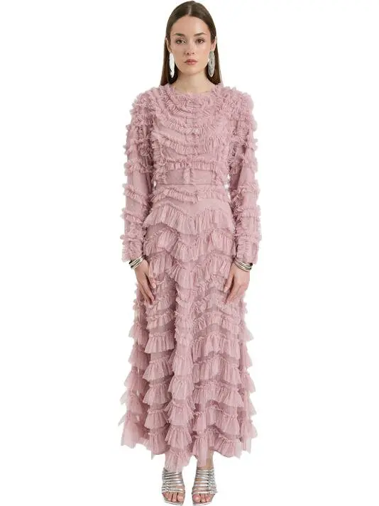 MARYISA Ruffle Maxi Dress - Frosted Pink