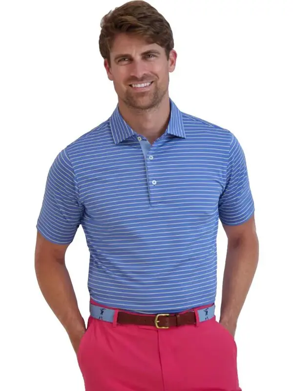 FAIRWAY & GREENE Michael Stripe Golf Polo - Baltic/sea Hay