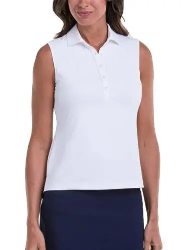 FAIRWAY & GREENE Charlotte Sleeveless Golf Polo - White